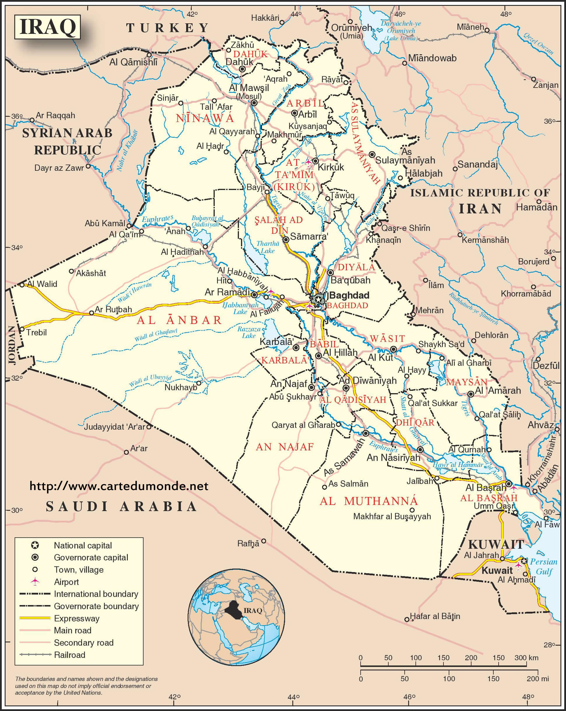 Groot Kaart Irak op de Wereld kaart