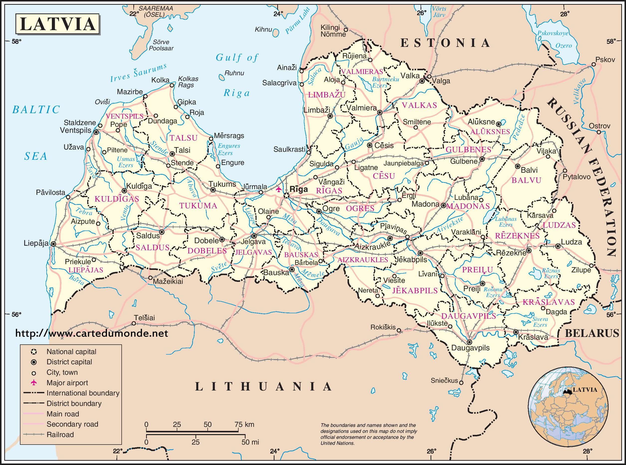 Groot Kaart Letland op de Wereld kaart