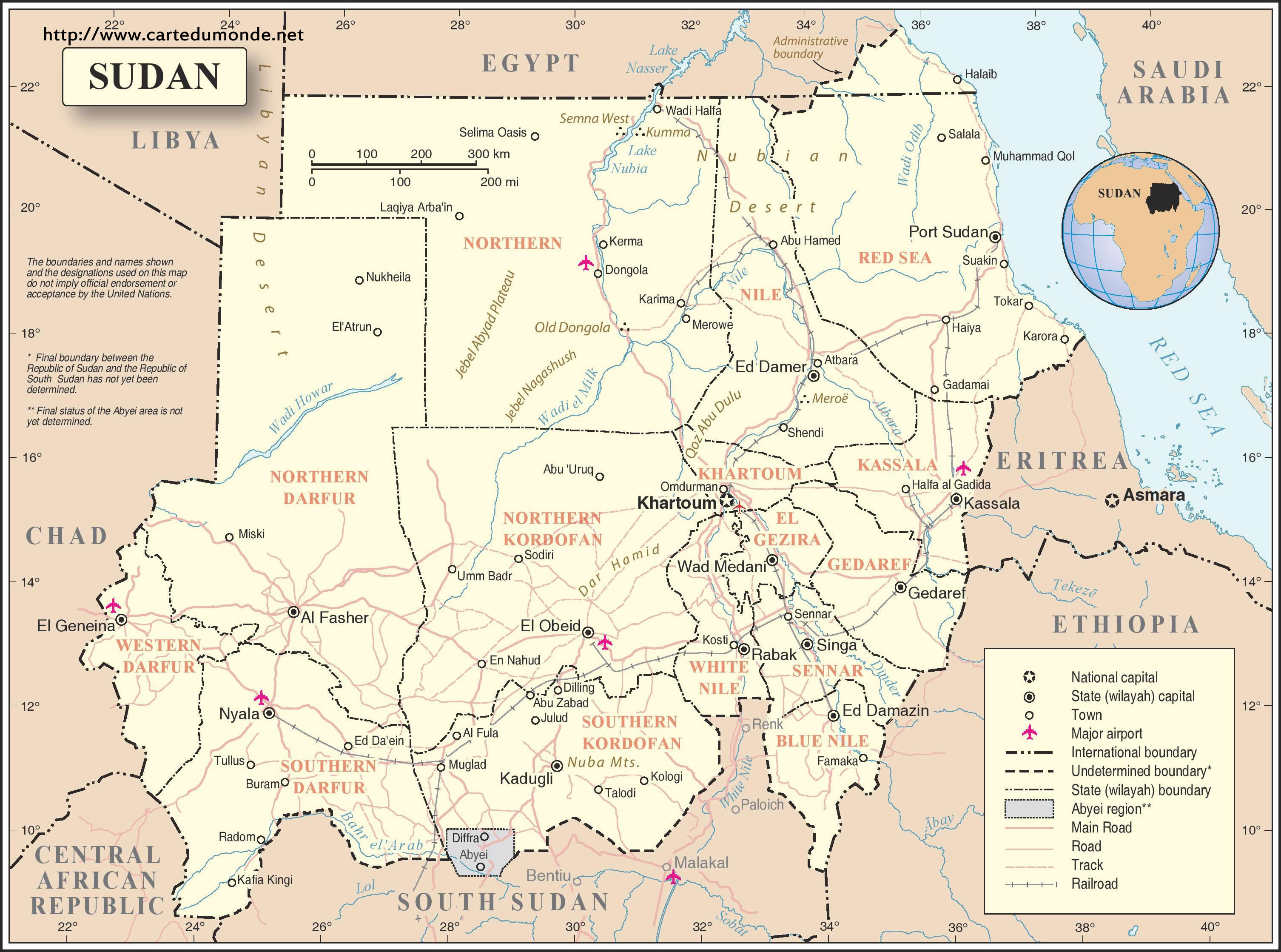Groot Kaart Soedan op de Wereld kaart