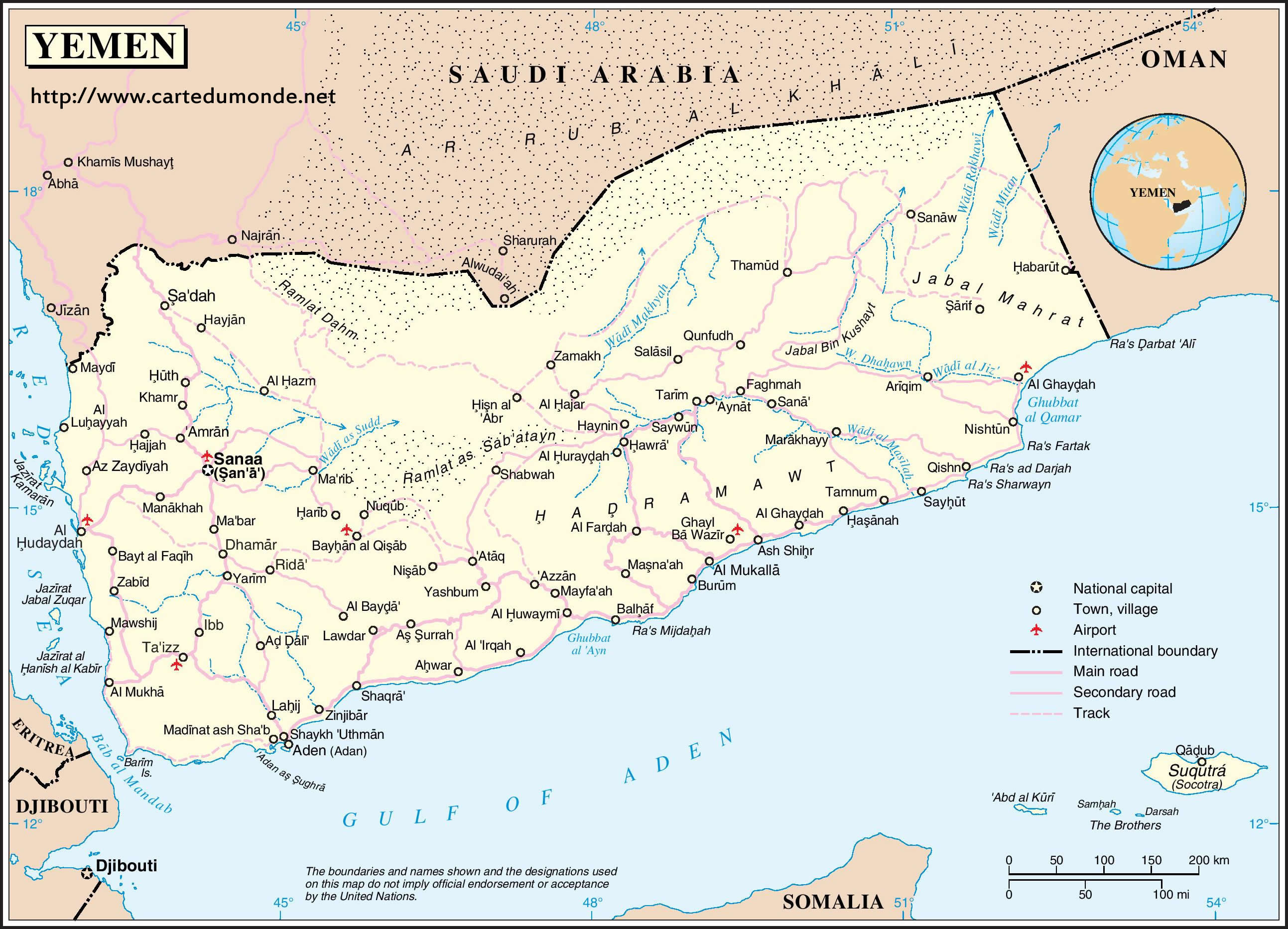 Groot Kaart Jemen op de Wereld kaart