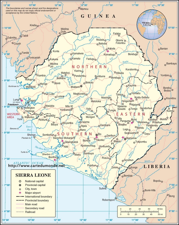Groot Kaart Sierra Leone op de Wereld kaart